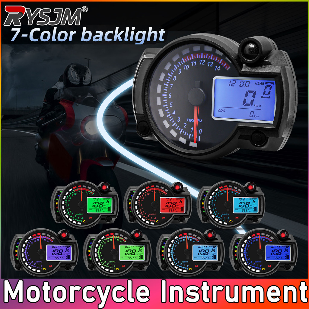 7 Colors LCD Digital Universal Speedometer Motorcycle Odometer Meter 0 ...