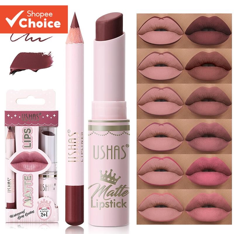 Ushas 6 Colors Matte Liquid Lipstick+Lip Liner, Velvet Nude Lip Gloss | Shopee Philippines