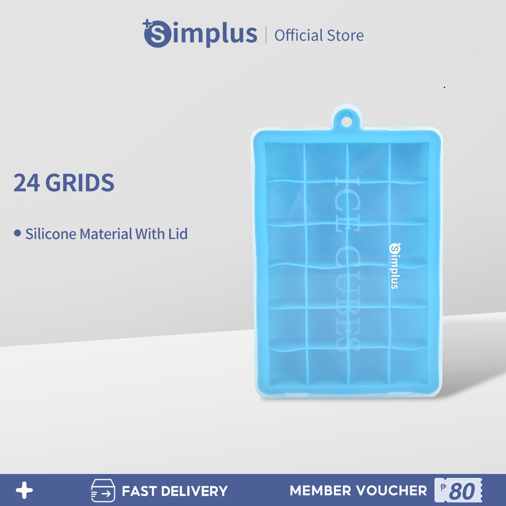 Simplus 24 Grids Silicone Ice Cube Mold Durable with Lid Large Square Tray for Ice Drink Whiskey ...
