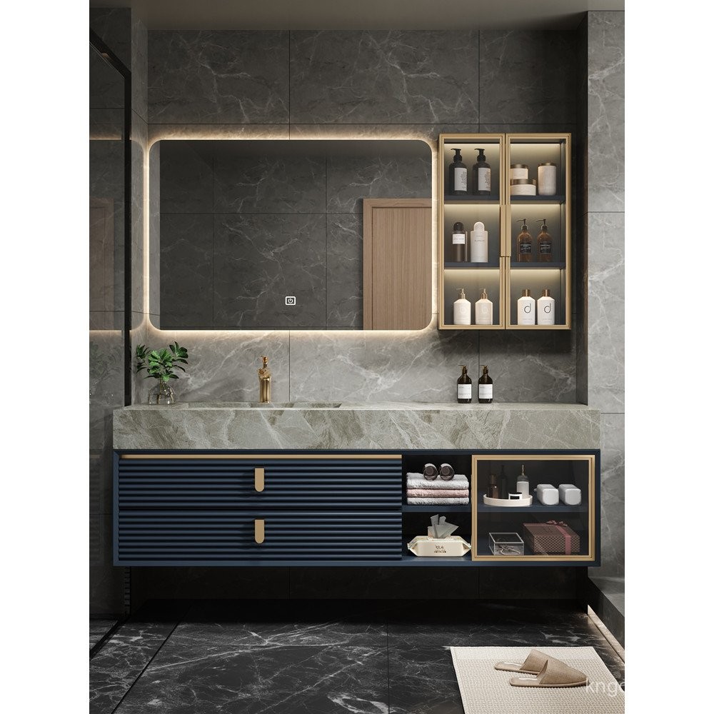 Luxury Rock Slab Bathroom Cabinet Integrated Basin Washstand Smart ...