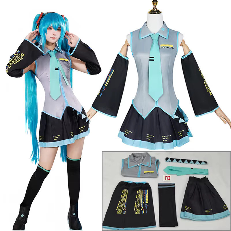 Womens Anime Hatsune Miku Cosplay Snow Costume JK Sailor Dress High ...
