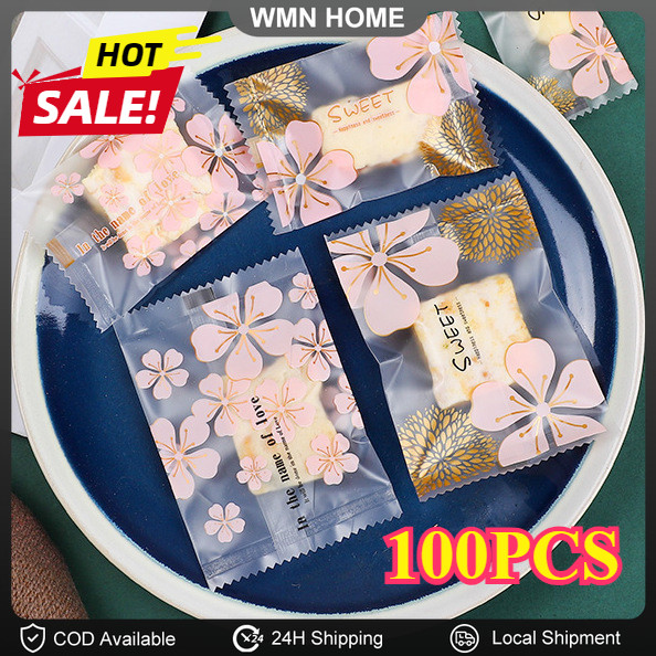 100pcs Sweet Floral Cookie Bag Candy Cookie Plastic Pastry Heat Seal ...