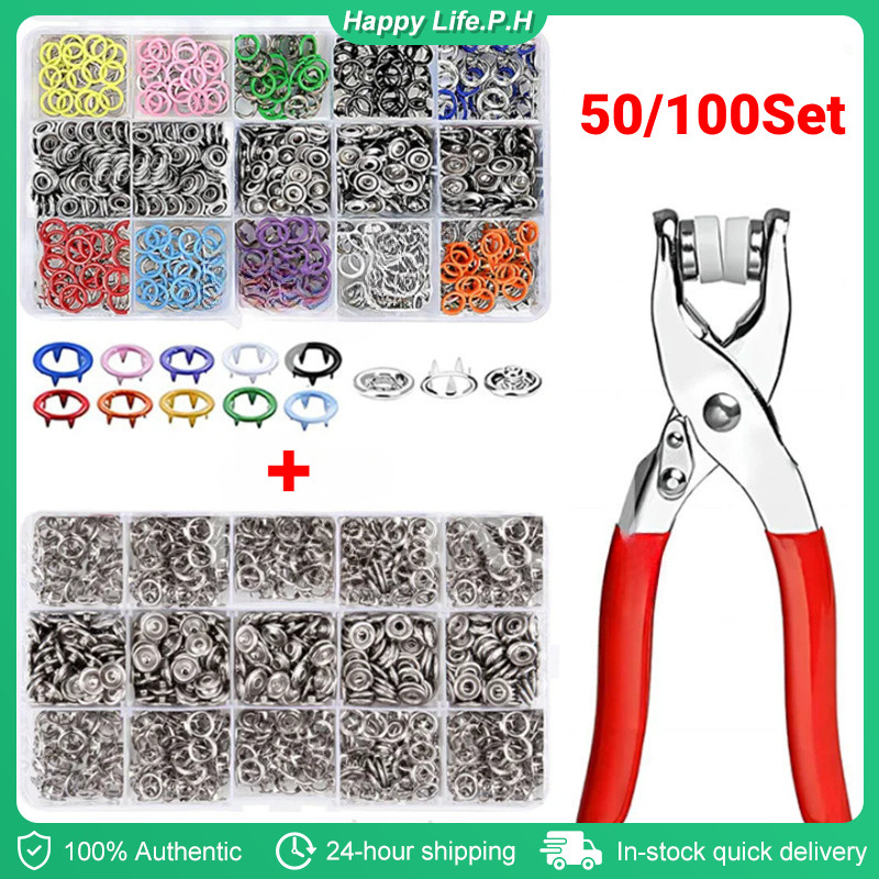 100Pair Snap Button Plier Set Metal Automatic Button Snap Kit for ...