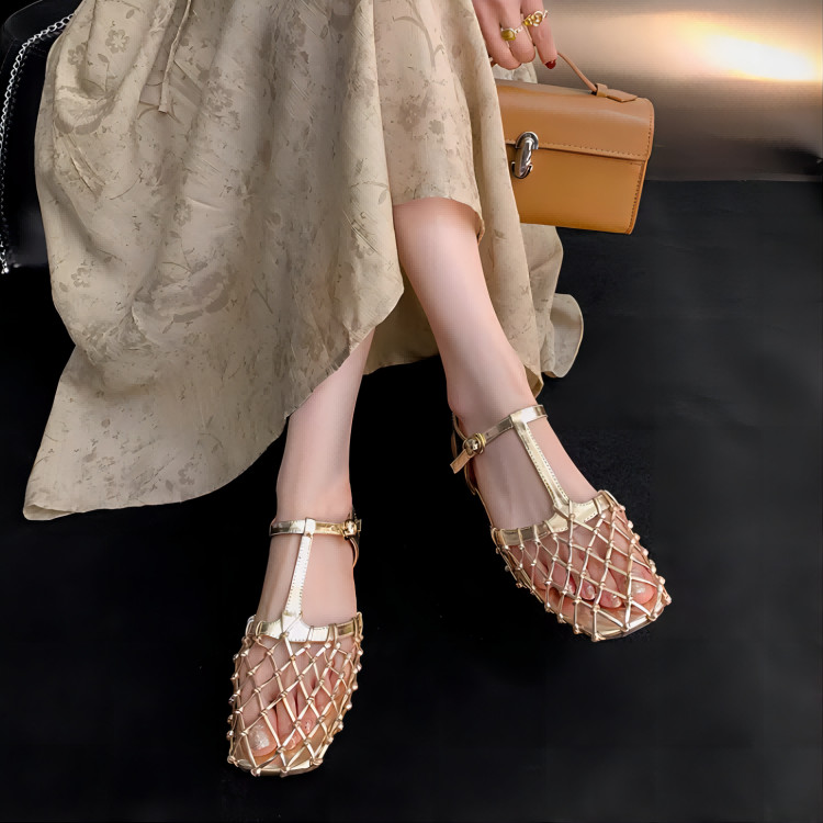 Flat Sandals Square Toe Mesh Breathable Fashion Women's Shoes | Shopee ...