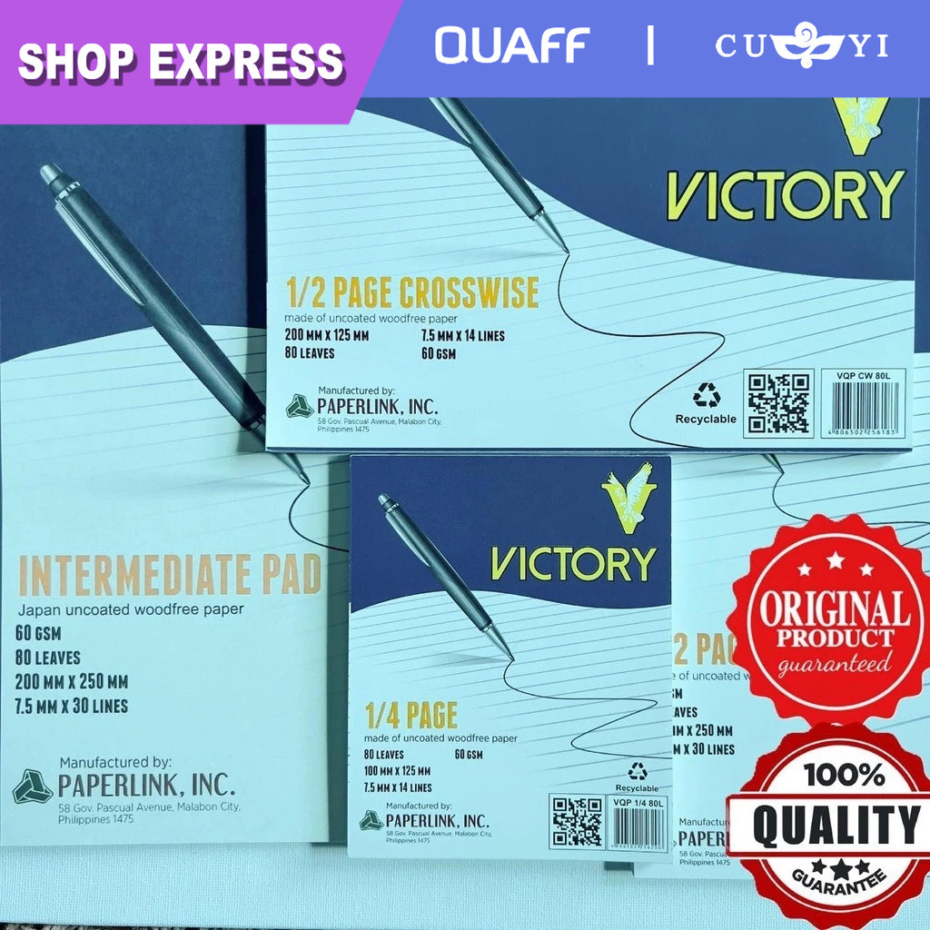VICTORY Quiz Pad White Color 1/2 crosswise | 1/4 page | 1/2 lengthwise ...