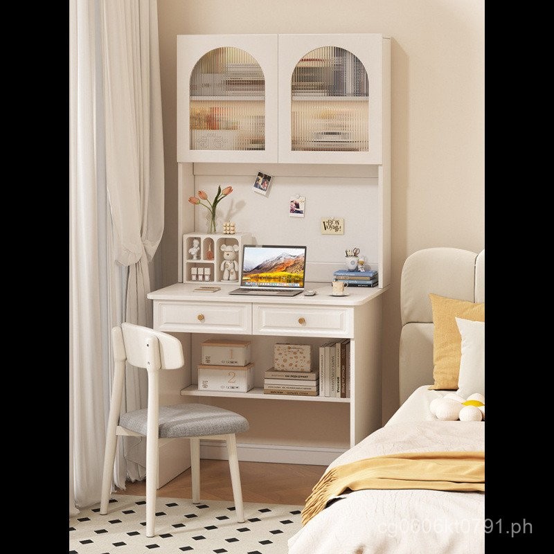 Cream Integrated Bookshelf White Home Small Apartment Desk Study ...