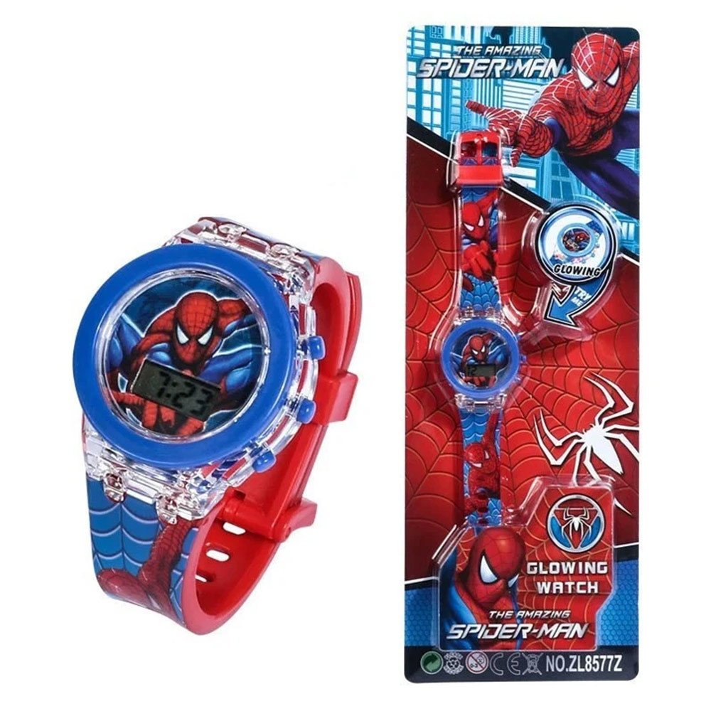 Children Spiderman Watch Cartoon Flashing Light Up Digital Spider Man ...