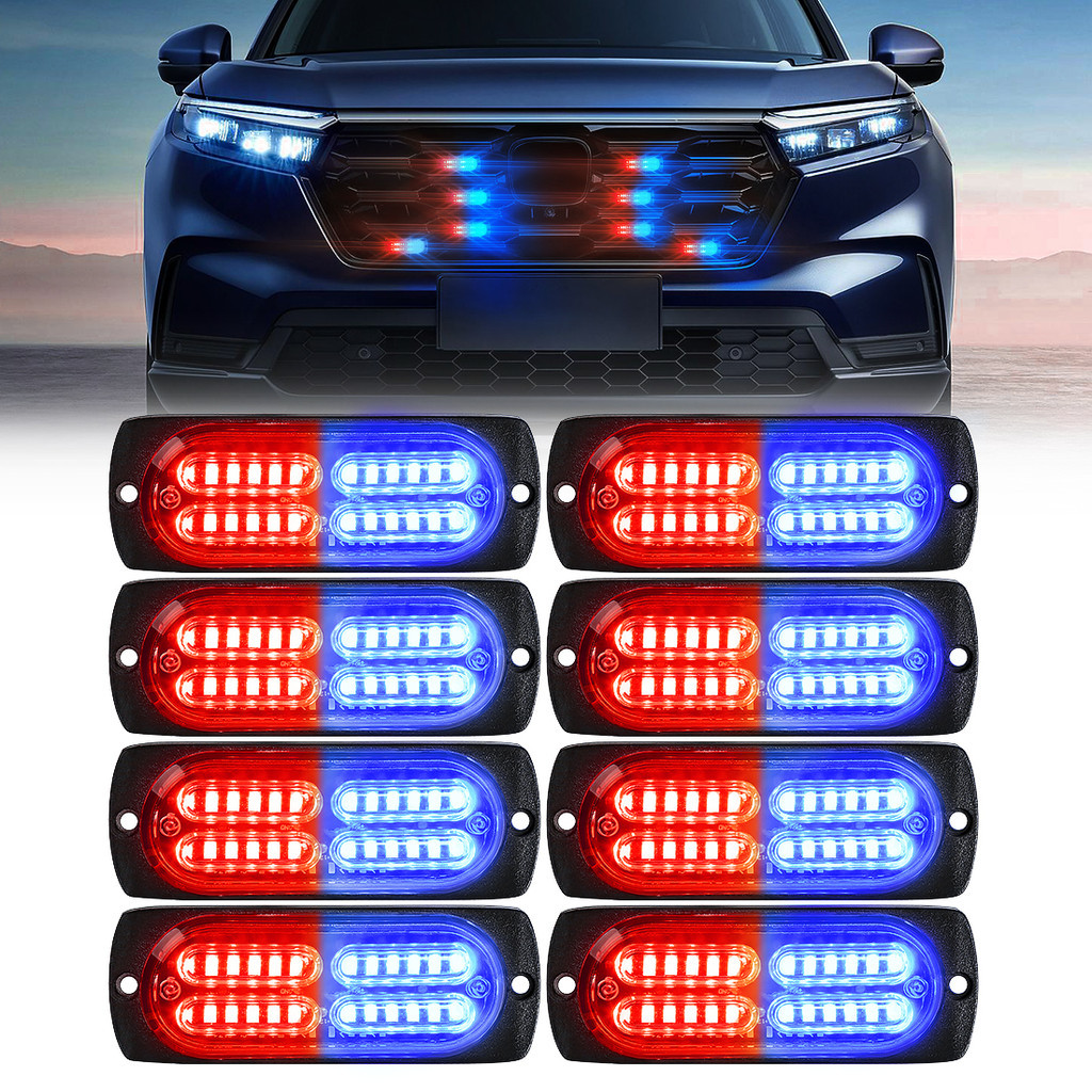 8-in-1 Grill Car LED Light Strobe Red Blue Emergency Smart Remote Car Truck Trailer Van Beacon ...