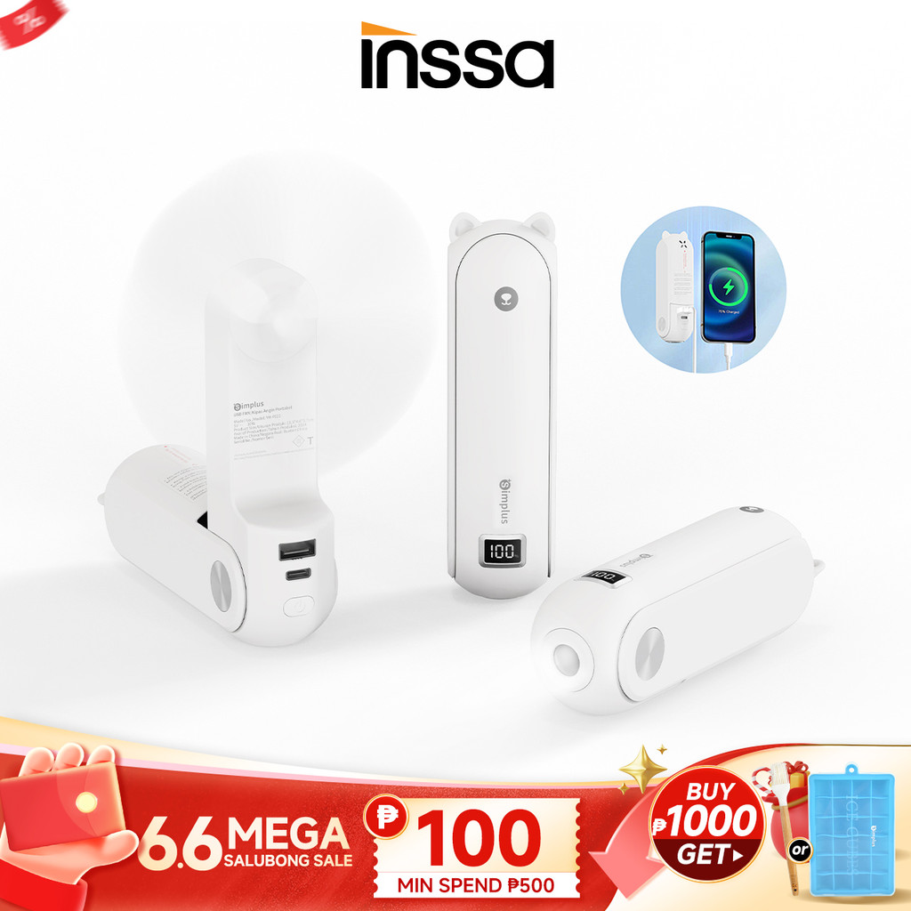 INSSA x Simplus Smart Small Fan Handheld USB Electric Fan Portable Foldable 3 Speed Levels ...