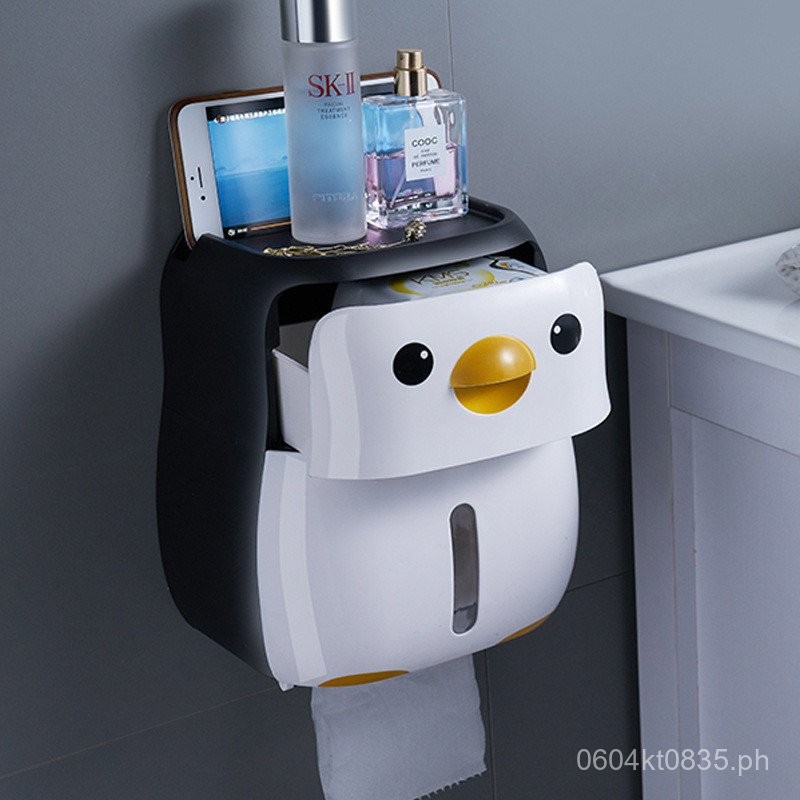 Cute Tissue Box Holder, No-Drill Wall-Mounted Toilet Paper Holder ...