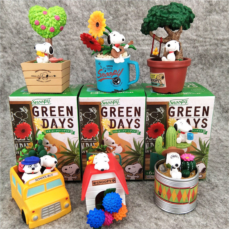 6Pcs/Set 10cm Peanuts Snoopy Green Days Anime Figure Models Green ...