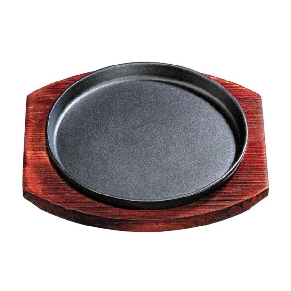 Sizzling Plate Cast Iron Round Steak Iron Plate With Wooden Base 25CM ...