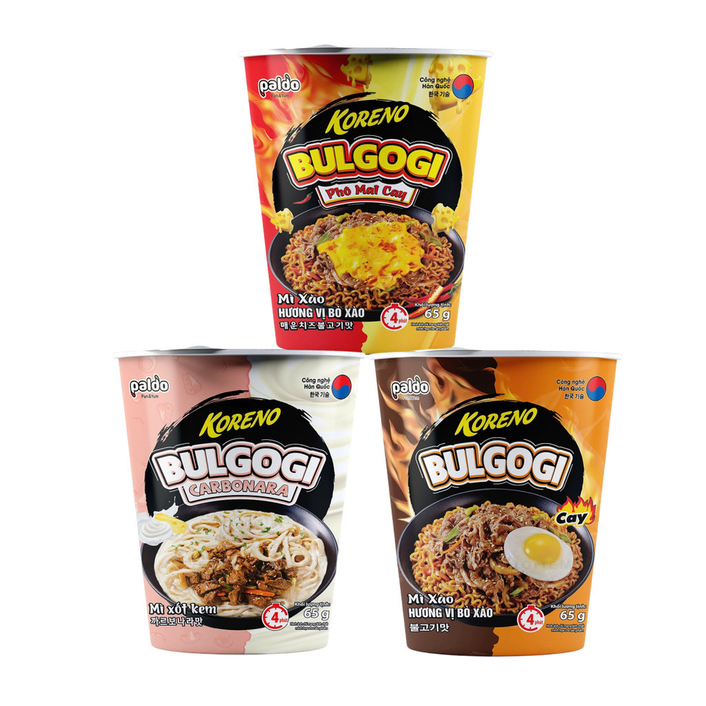 Paldo Koreno Stir Fry Bulgogi Small Cup Ramen- Carbonara/Cheese Spicy ...
