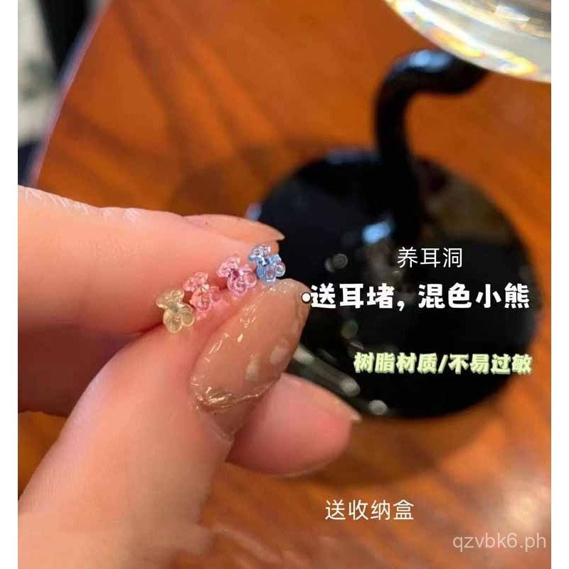 Resin Bear Earrings Transparent Invisible Ear Sticks Ear Hole Care Anti ...