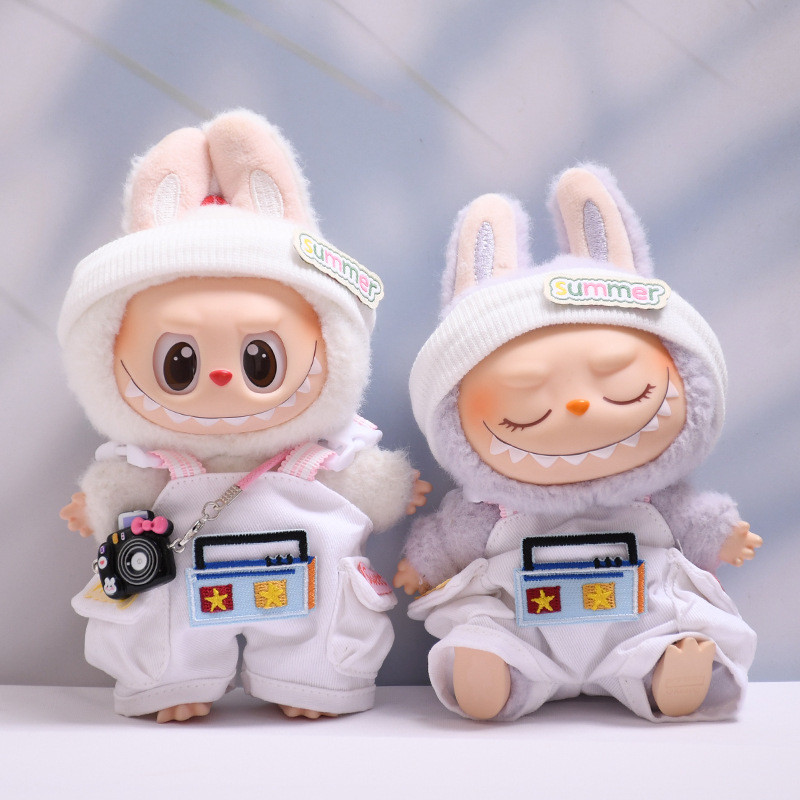 17cm labubu dolls clothes Pendant labubu clothes Radio Overalls Set ...