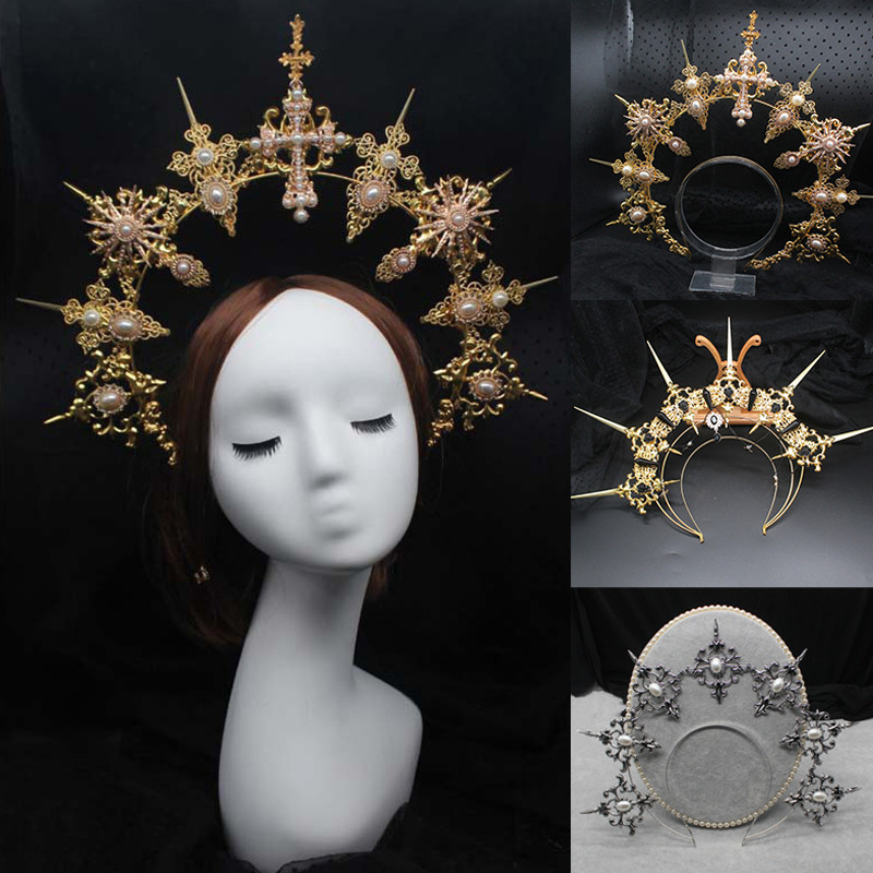 Lolita Gothic Halo Crown Headpiece Baroque Queen Princess Hairband Sun ...