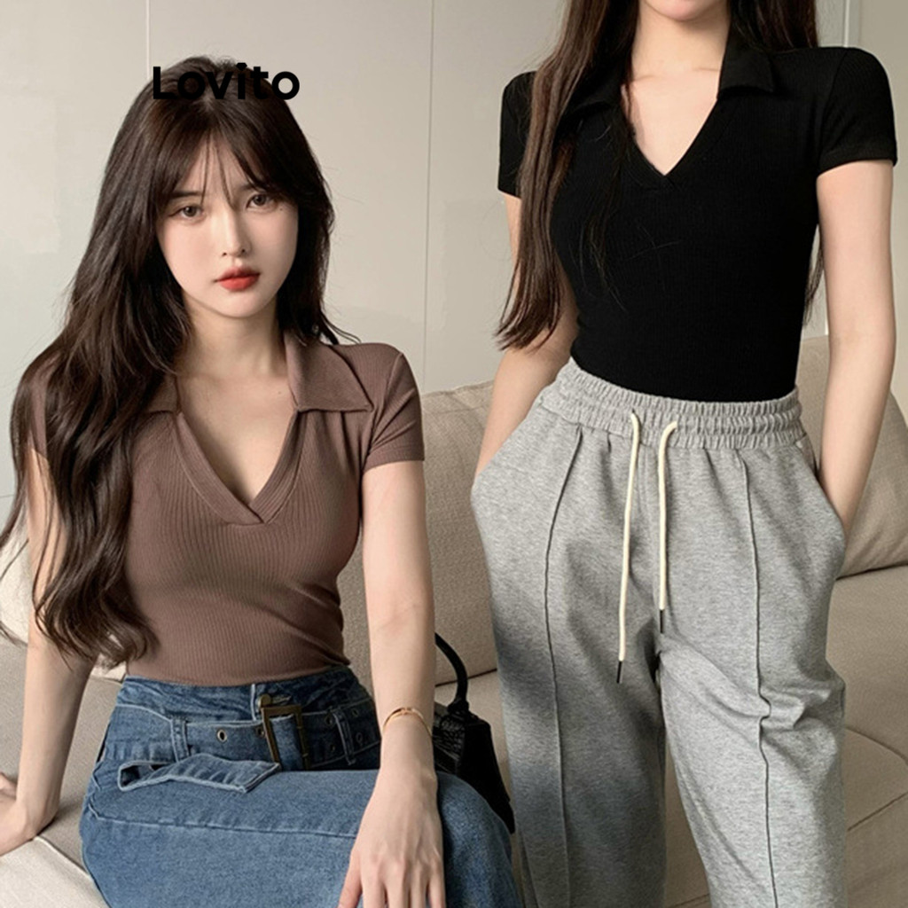 (Trendy) Lovito Casual Bodysuit Summer Wrap Bodysuit for Women LNA65570 ...