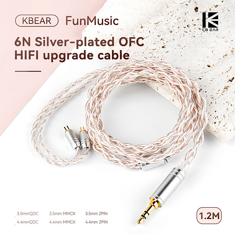 KBEAR FunMusic 4 Core Silver-plated OFC HIFI upgrade Cable 3.5/4.4mm 2pin IEM Cable 0.75MM QDC ...