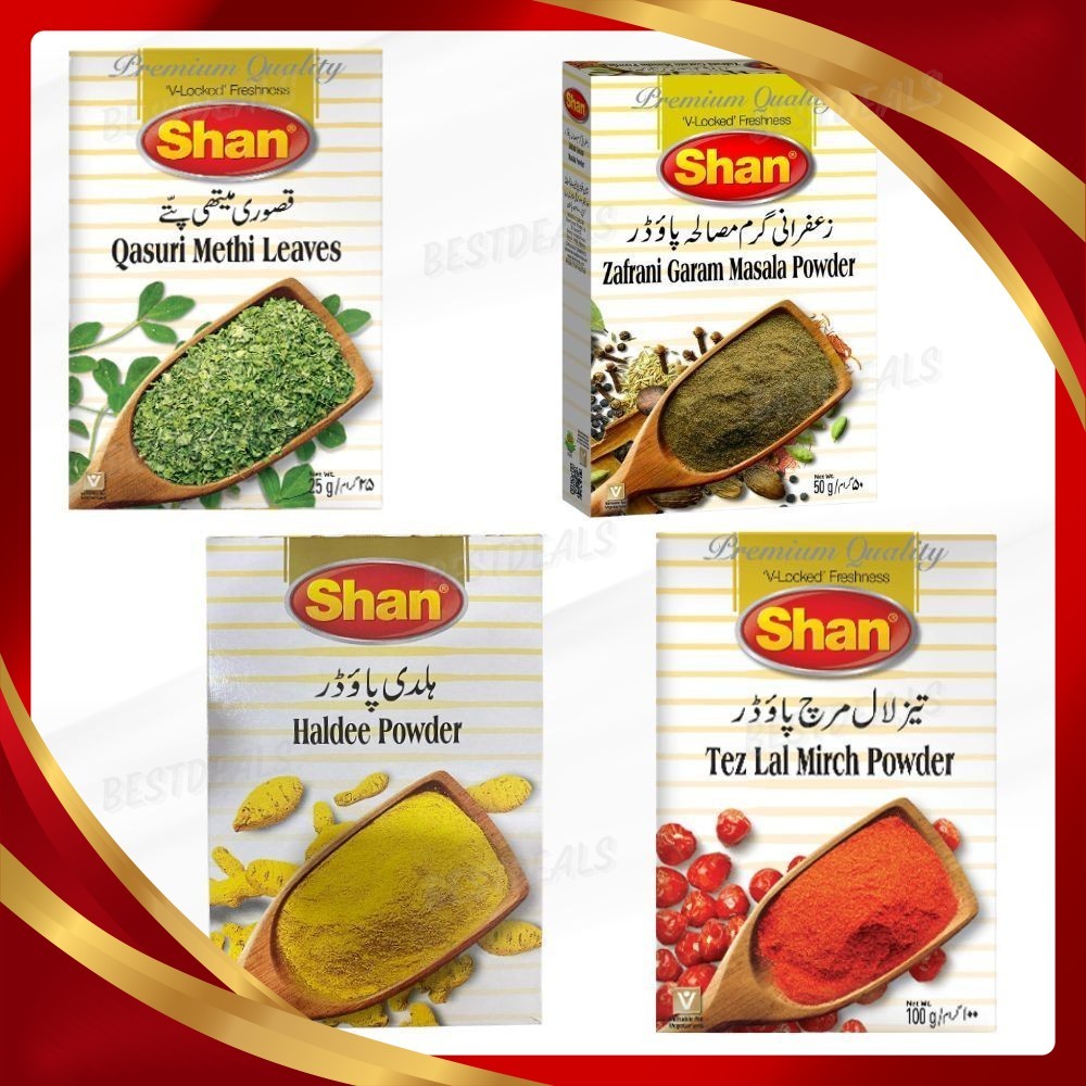 Shan Masala Leaves/Powder (Qasuri Methi Leaves, Tez Lal Mirch Powder ...