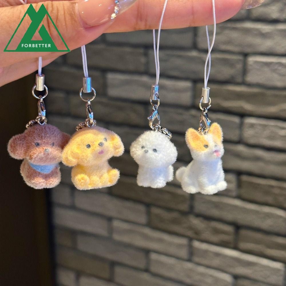 FORBETTER Flocking Dog Keychain, Fluffy Doll Corgi Puppy 3D Animal ...