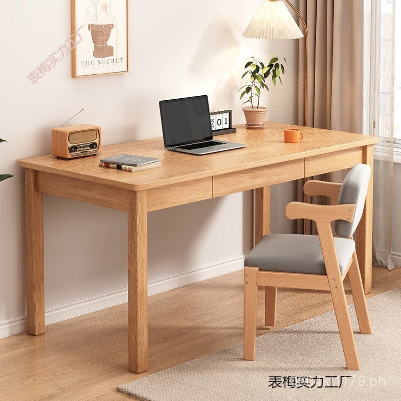 Solid Wood Oak Bookshelf Premium Simple Student Integrated Study Desk ...
