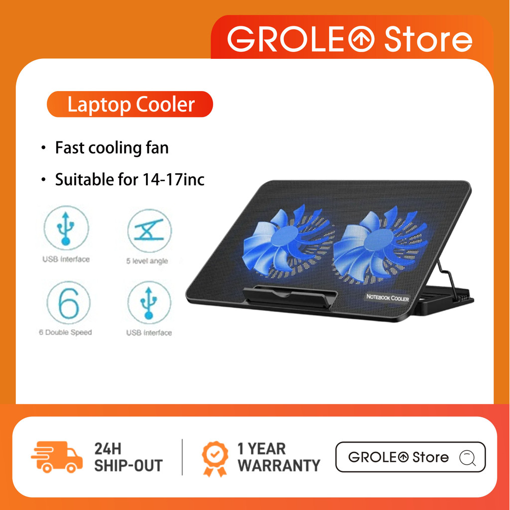 GROLEO Laptop Cooler with Dual Fan Laptop Cooling Pad Adjustable Height ...