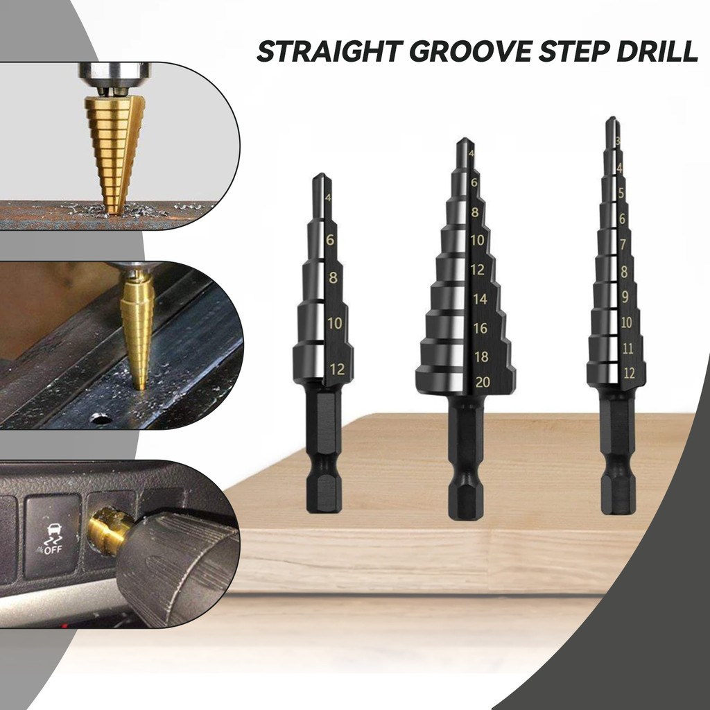 Straight Groove Step Drill 3Pcs Pagoda Shaped Drill Bit Expansion Drill ...
