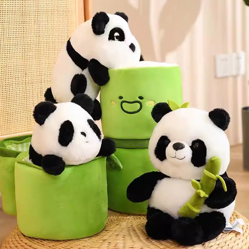 25cm Kawaii Bamboo Tube Panda Set Stuffed Animal Doll Cartoon Kawaii ...