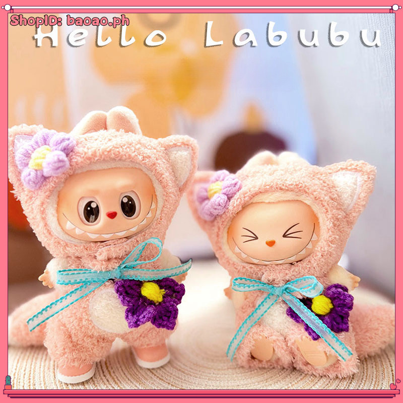 15cm 17cm Labubu Clothes Pink Fur Fox Outfit For labubu V1 V2 V3 ...