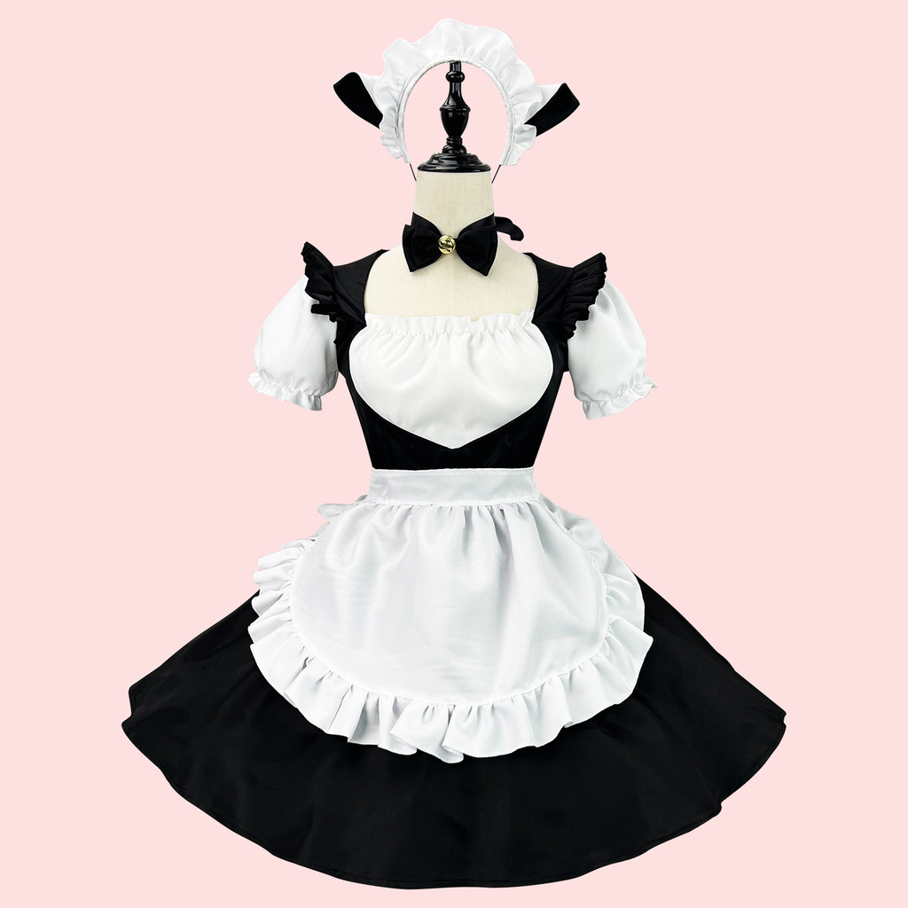 Cosplay Japanese Anime Costume Lolita Black Cat Costume Cute Bell Maid ...