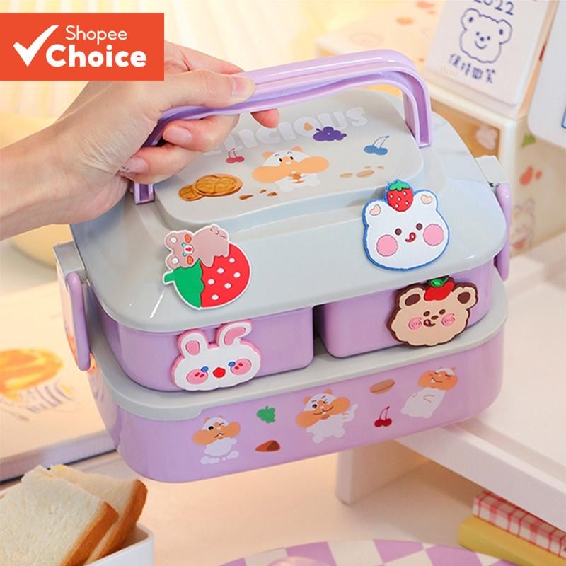 【COD】Baunan Lunch Box for kids Double Grid Layer Bento Box with ...