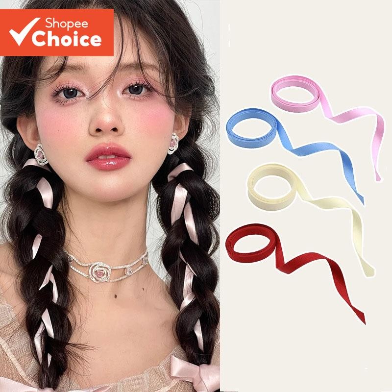 Korean Ponytail Headband Braid Hair Ribbon Net Red Bow Streamer Hair ...