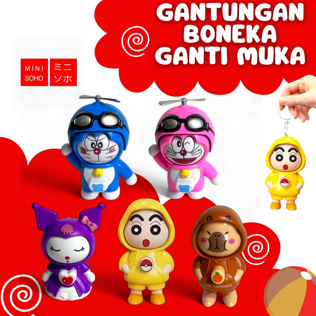 GANTUNGAN Korean Cute Capybara Doraemon Shinchan Kuromi Face Changing ...