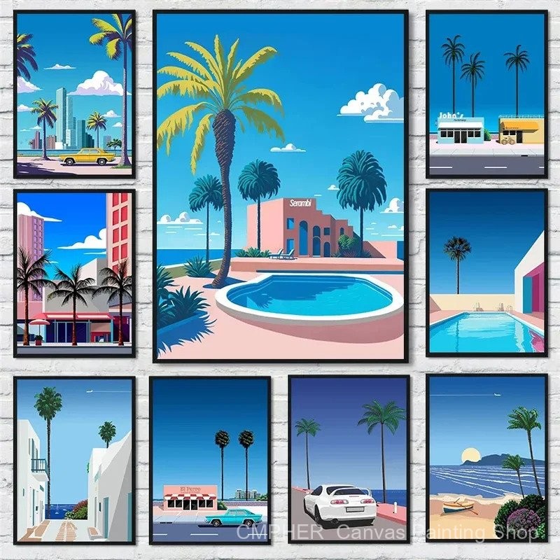 Nordic Minimalist Seaview Canvas Print Paintings by Hiroshi Nagai ...
