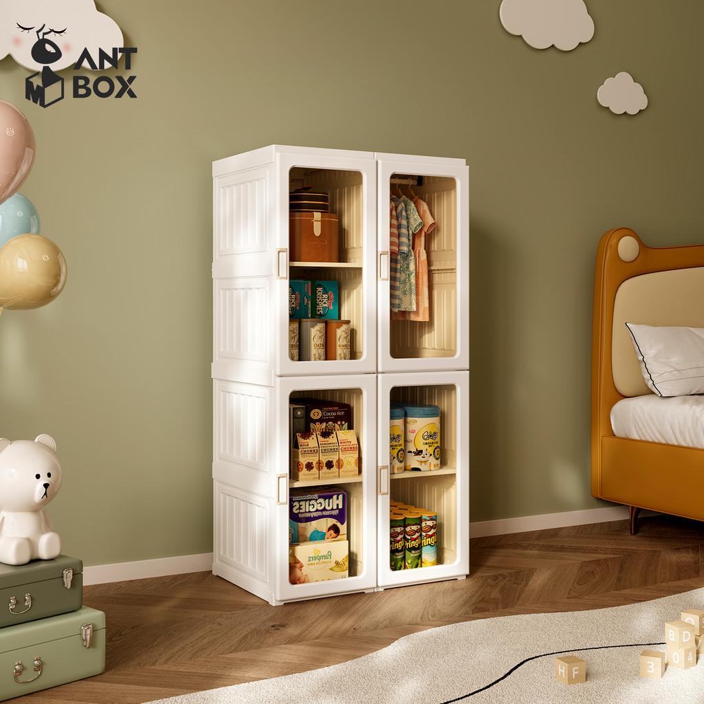 ANTBOX Child Wardrobe Transparent 8 Cubes 1Hanger 470L Portable ...