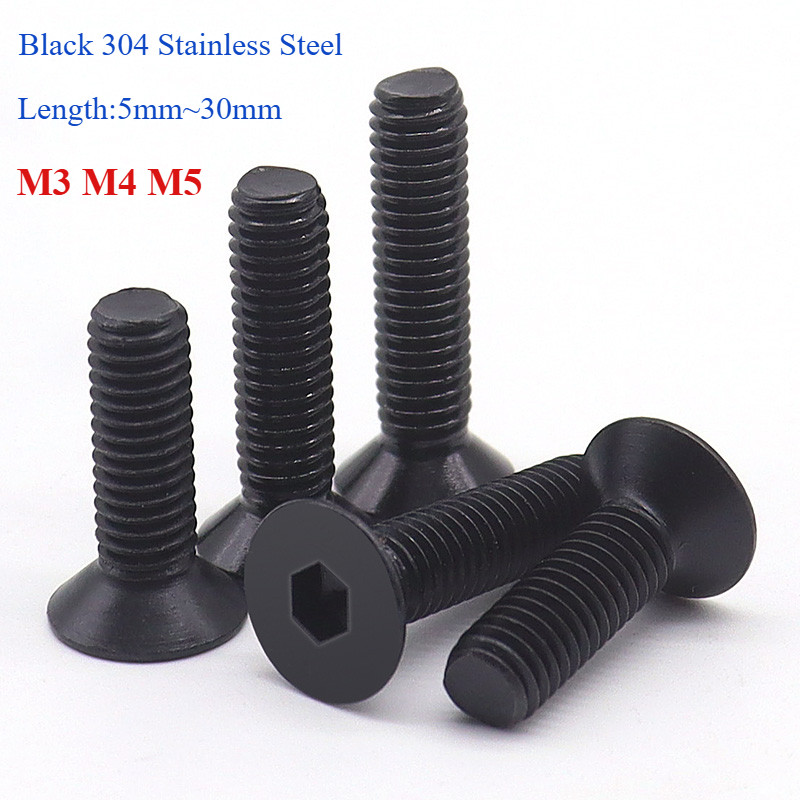 M3 M4 M5 Black 304 Stainless Steel DIN7991 Bolt Hex Hexagon Socket Flat ...