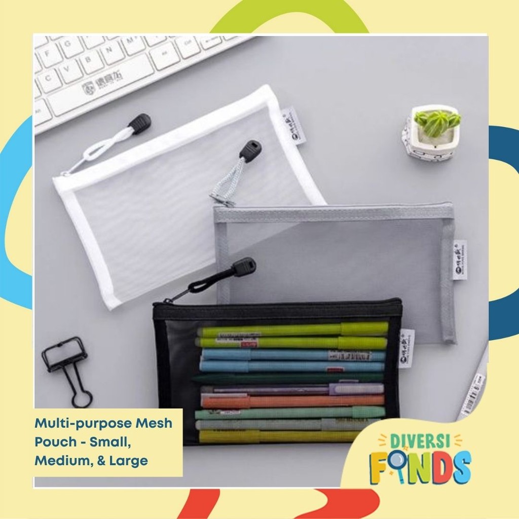 Mesh Type Organizer - Small, Med (A5), Large (A4) - White, Gray, Black ...