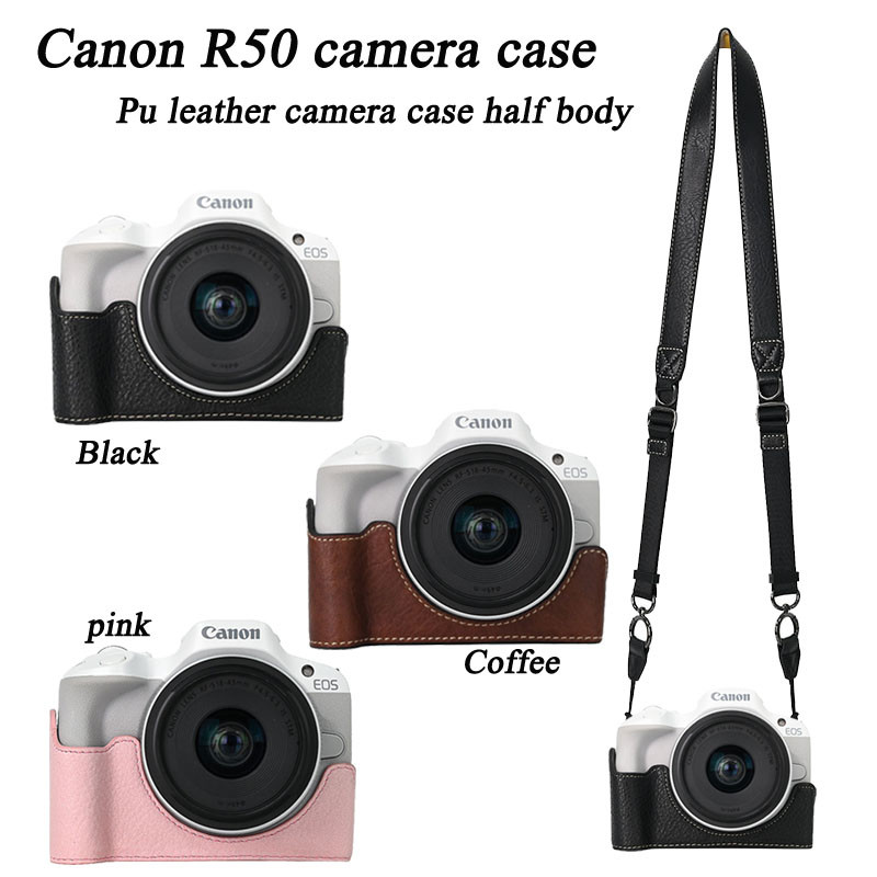 Canon R50 Case PU Leather Camera Case for Canon EOS R50 Camera Bag Half ...