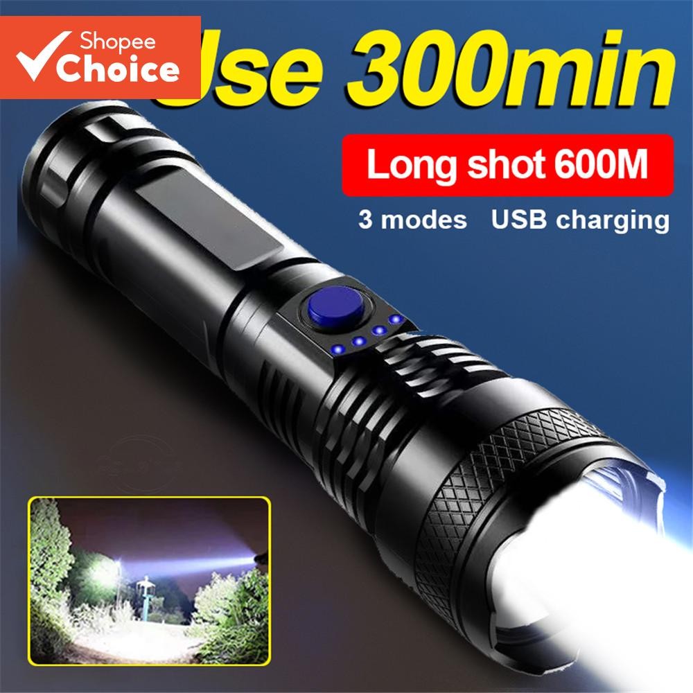 USB 300 Minute Chargeable Flashlight Strong Light 3 Modes Hand Lamp ...