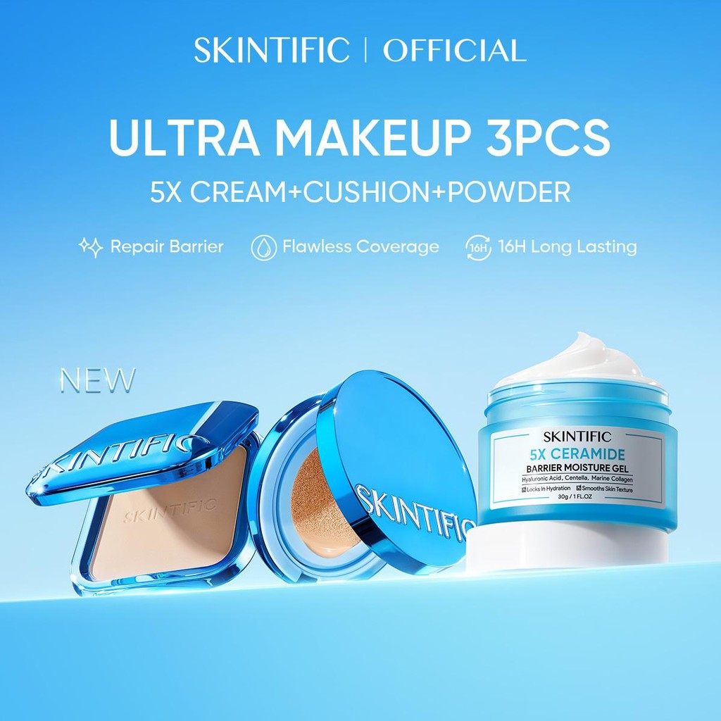 SKINTIFIC ULTRA MATTE 3in1 SET Ultra Cover Powder Cushion Foundation&5X ...