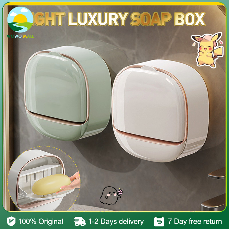Long Deluxe Flip Up Soap Box (with Lid) No-Punch Wall Mounted Double ...