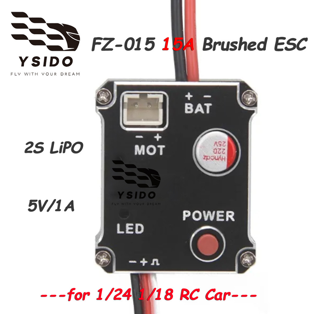 FZ-015 15A Brushed ESC 2S Lipo 5V/1A BEC for 1/24 1/18 RC Climbing Drift Off-road Car TRX4M FMS ...