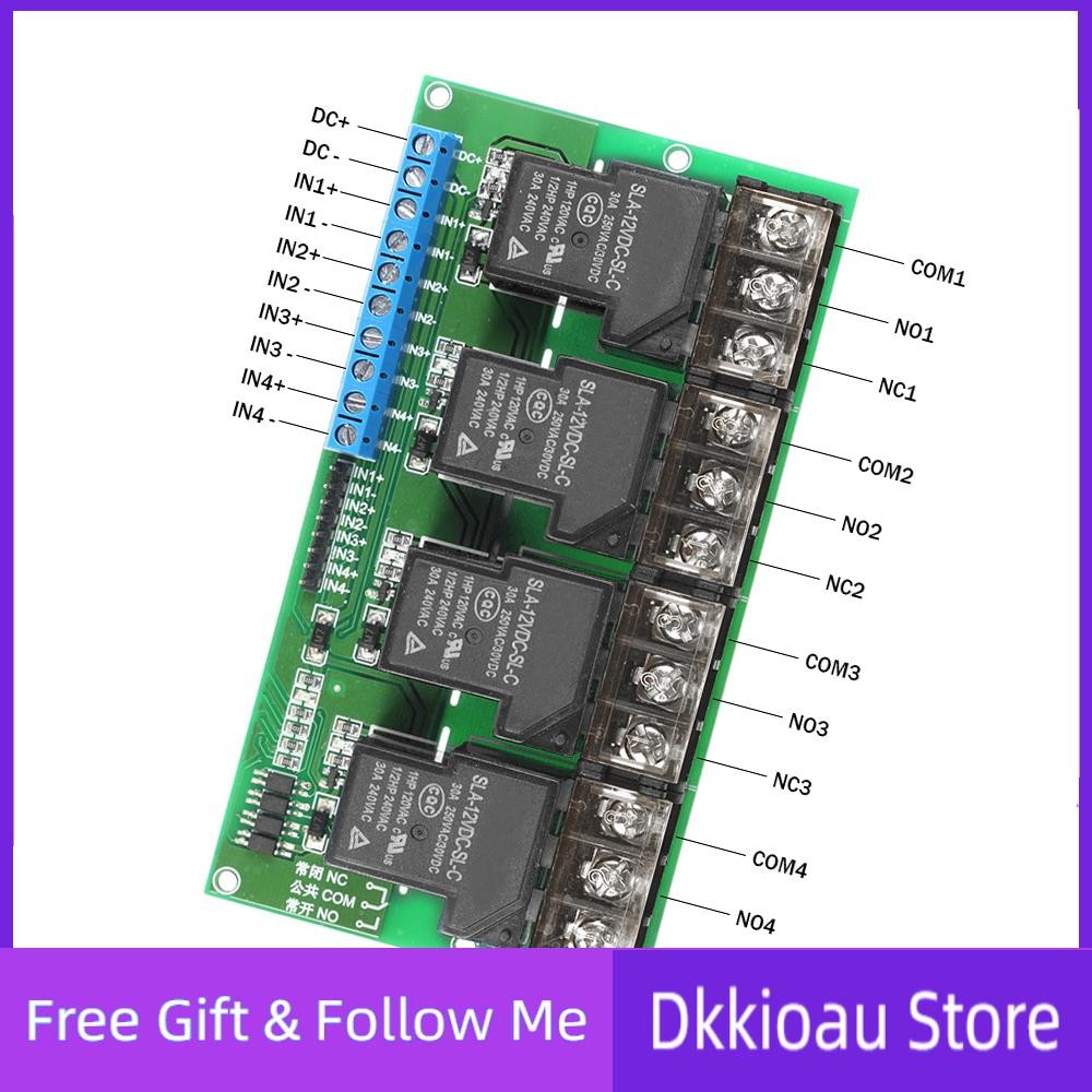 dkkioau-ph 4 Channel Relay Module DC 12V 30A with Optocoupler Isolation ...