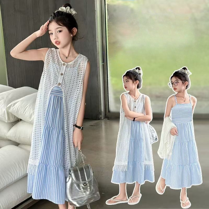 Vacation Style Girls Dress Suit Summer Big Kids Clothing Set Teenager ...