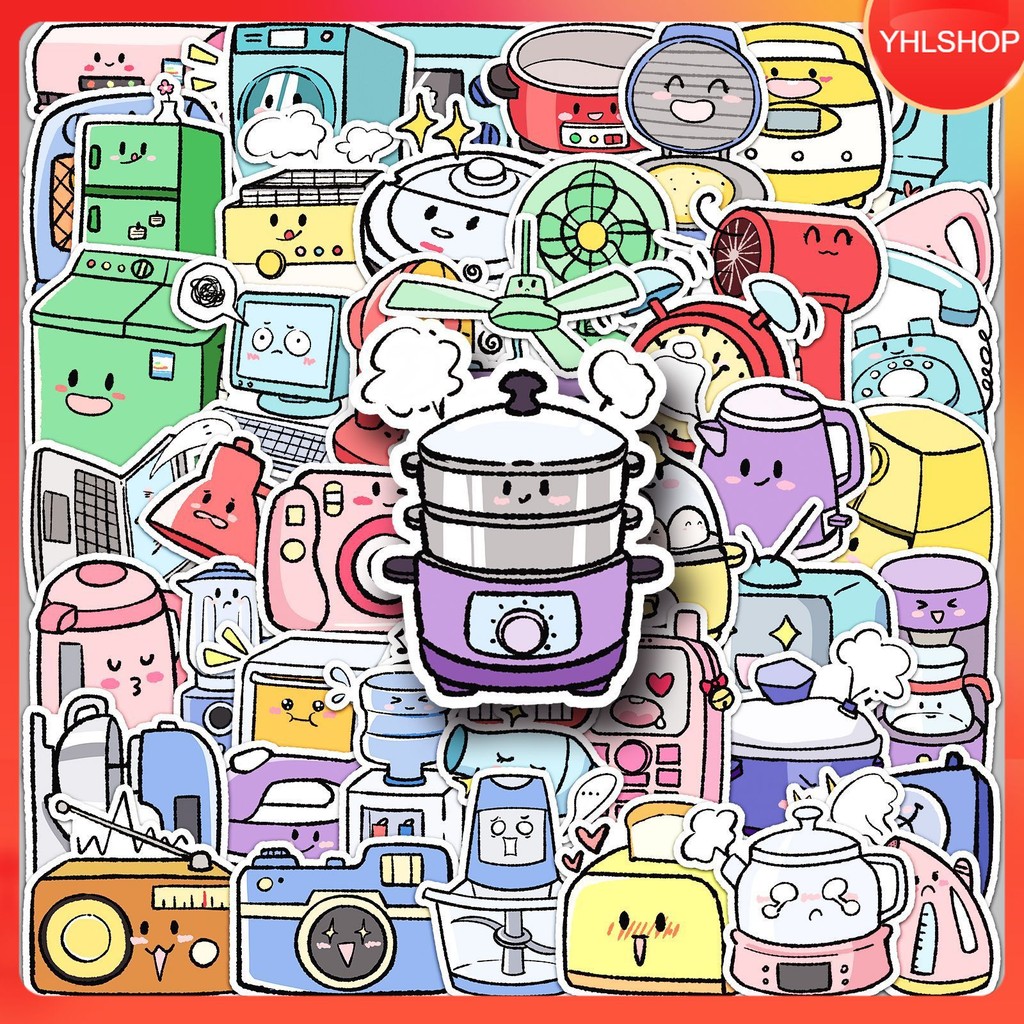 50 Types Of Stickers Household Appliances cartoon Style Cute kitchen ...