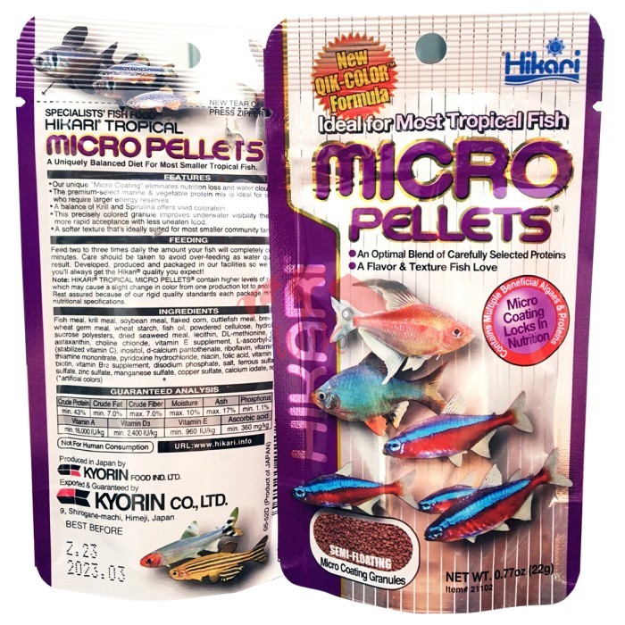 Hikari MICRO PELLETS 22G / 22GR 22 GR / gram Tropical Fish Food ...
