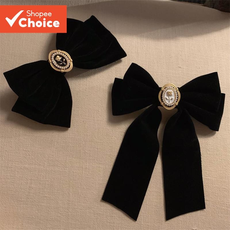 A Retro Style Black Velvet Bow Hairpin For Women'S Back Hair Clip, High ...