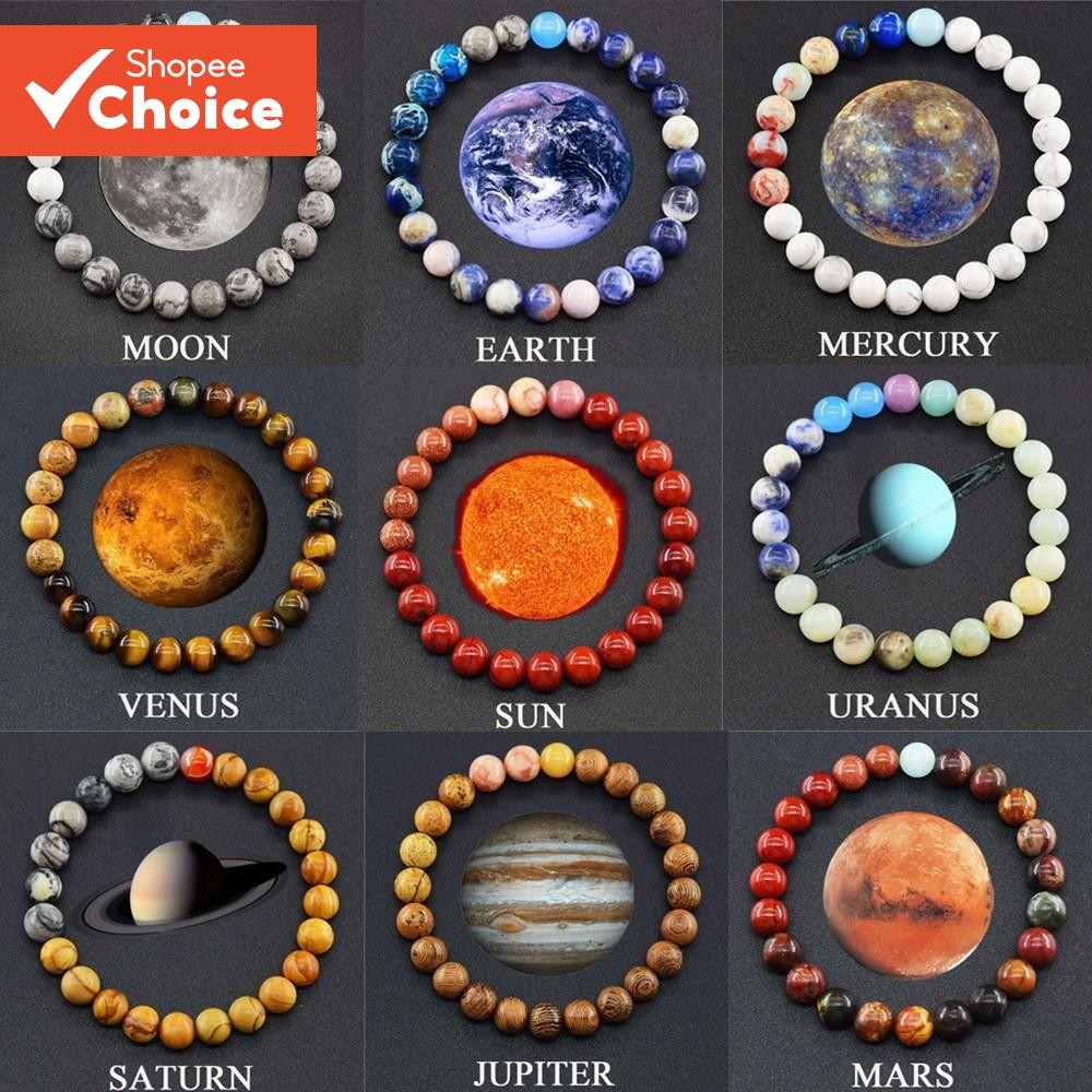 Natural Stone Solar System 8 Planets Stretch Bead Bracelet Unisex ...