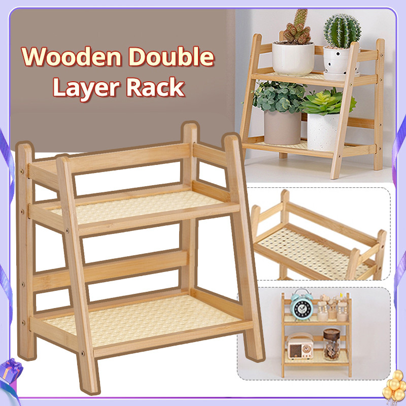 A Wooden Double-layer Rack with A Double-layer Design for Storage and ...