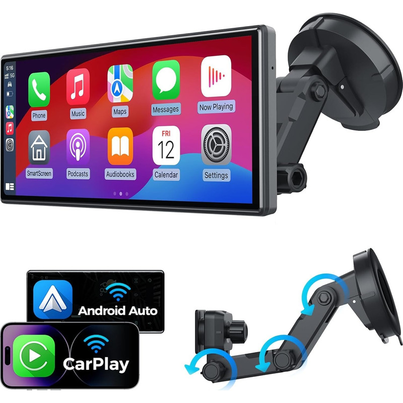 10.26" Wireless Apple Carplay/ Android Auto Screen, Strong Mount, with ...